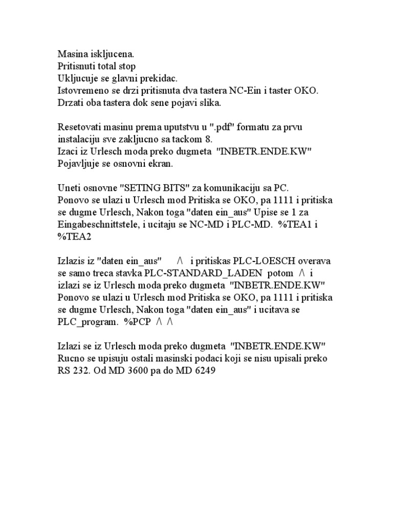 Resetovanje Masine | PDF