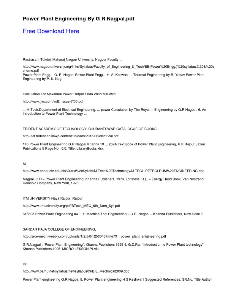 Power Plant Engineering by G.R. Nagpal | PDF | Engineering | Books