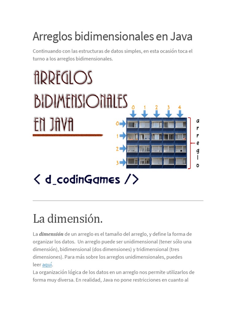 Arreglos Bidimensionales en Java | PDF | Estructura de datos de matriz | Matriz (Matemáticas)