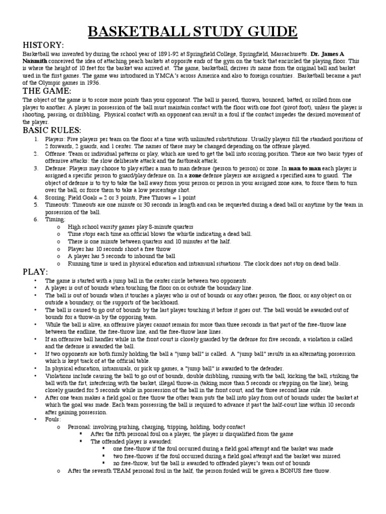 Basketball Study Guide: History | PDF | Ball Games | Sports Rules And ...