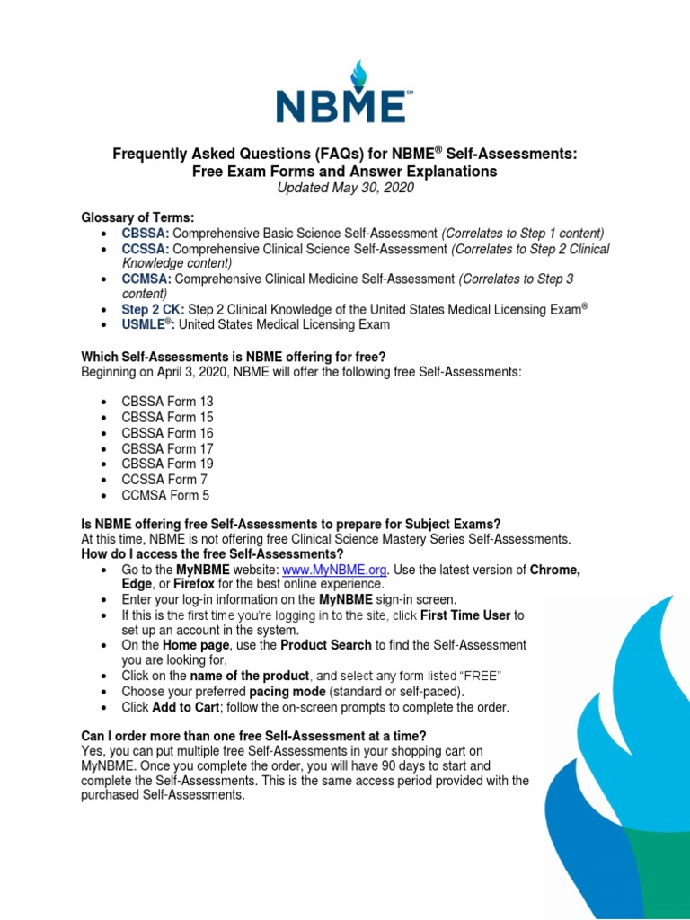 Frequently Asked Questions (Faqs) For Nbme Self-Assessments: Free Exam ...
