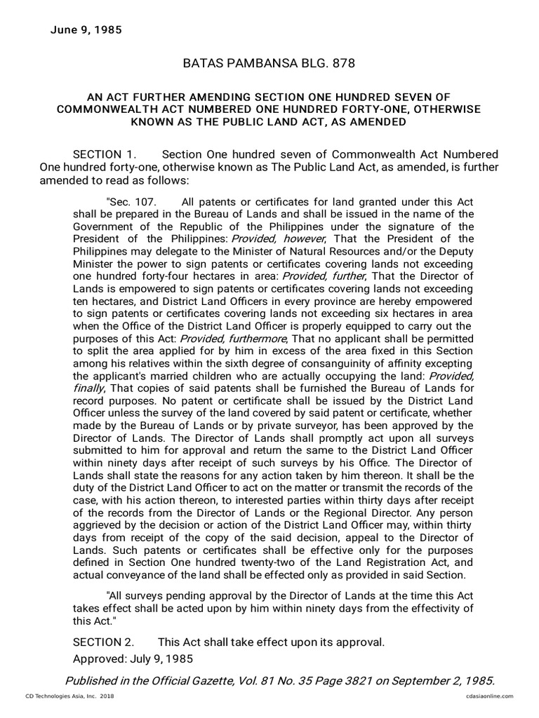 Batas Pambansa Blg. 878: Published in The Official Gazette, Vol. 81 No ...