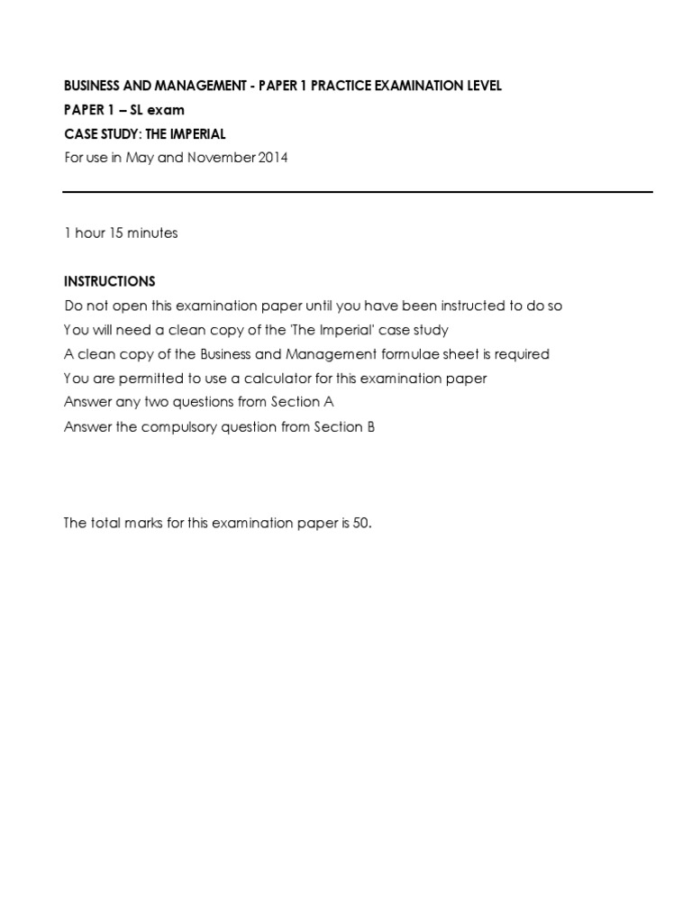 Business and Management - Paper 1 Practice Examination Level PAPER 1 ...