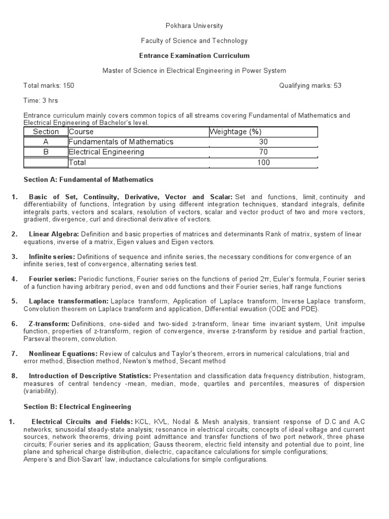 M.SC ENTRANCE SYLLABUS Pokhara University | PDF | Laplace Transform ...