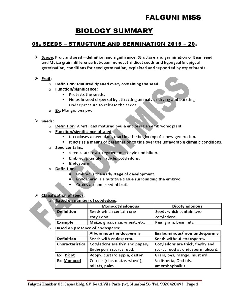 05 - BIO IX ICSE Seeds - Structure and Germination PDF | PDF | Seed ...