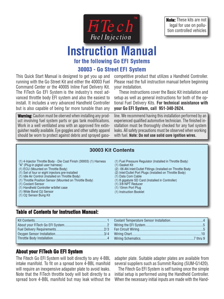 Fitech: Instruction Manual | PDF | Fuel Injection | Throttle