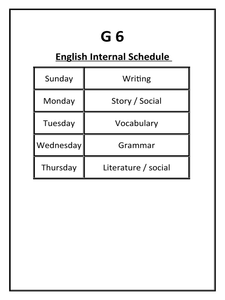 English Study Schedule Grades 6-7 | PDF | Language Arts & Discipline ...