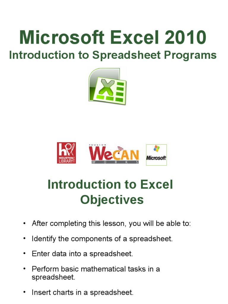 Microsoft Excel 2010: Introduction To Spreadsheet Programs | PDF ...