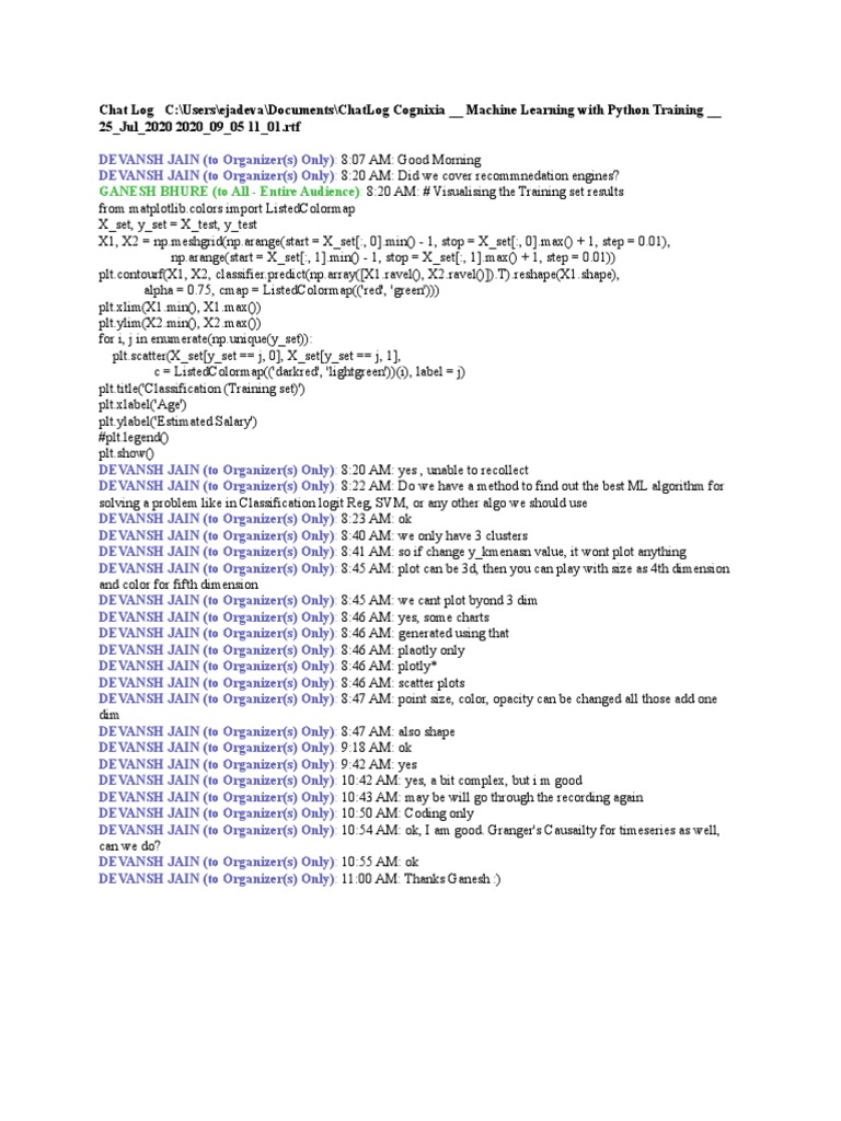 ChatLog Cognixia - Machine Learning With Python Training - 25 - Jul ...