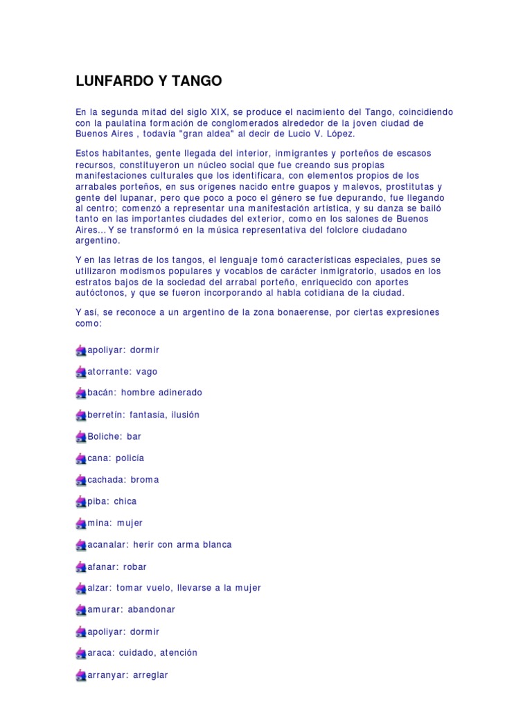 Diccionario de Lunfardo y Tango | PDF