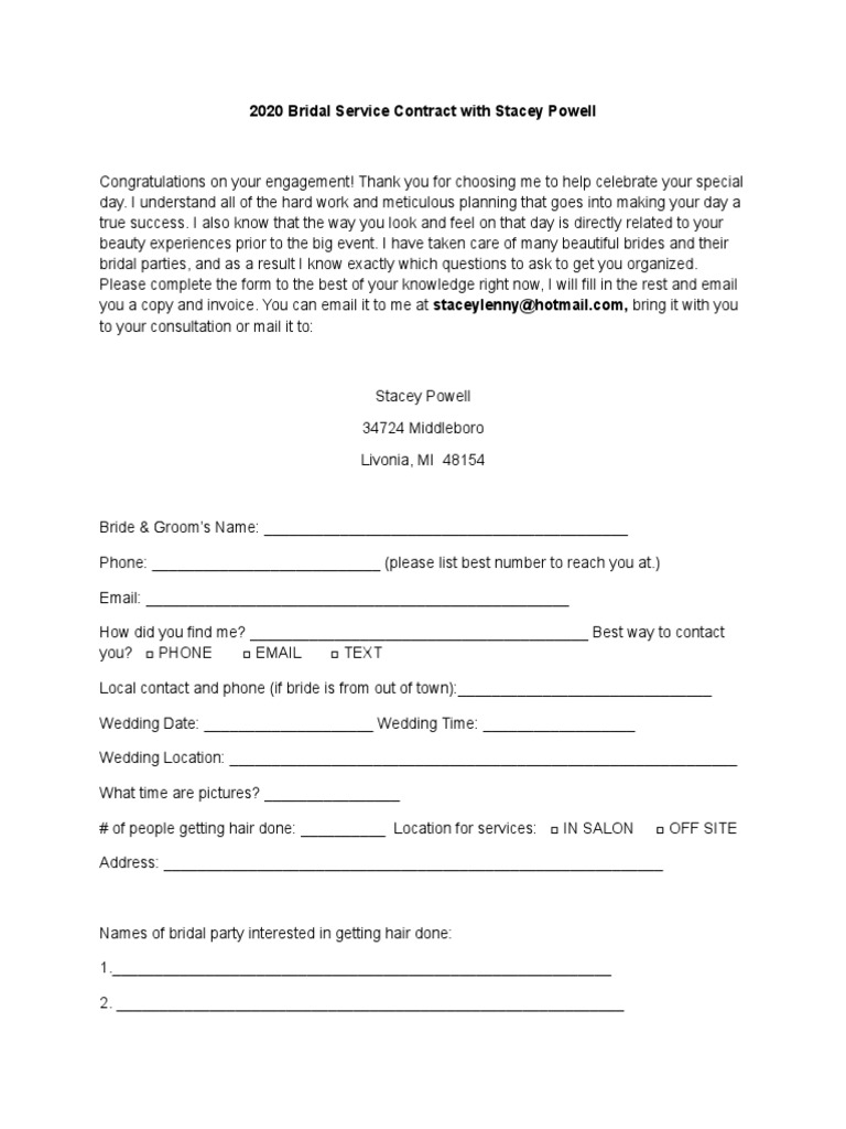 Bridal Contract | PDF | Wedding | Bride