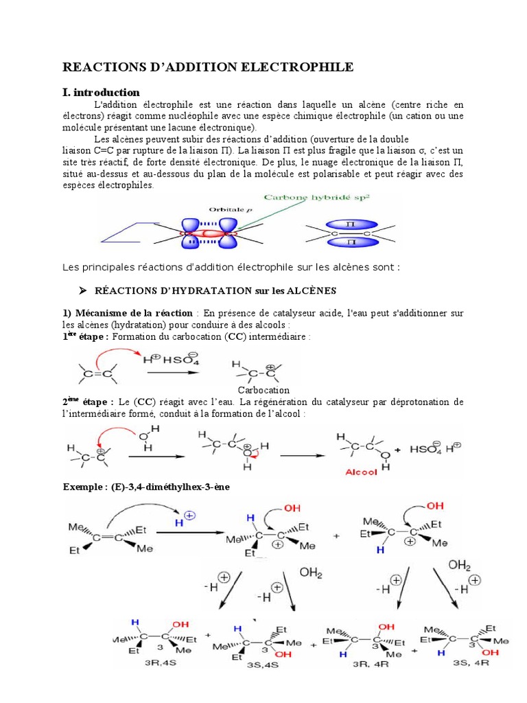 REACTIONS D'addition Éléctrophile | PDF | Alcène | Chimie physique