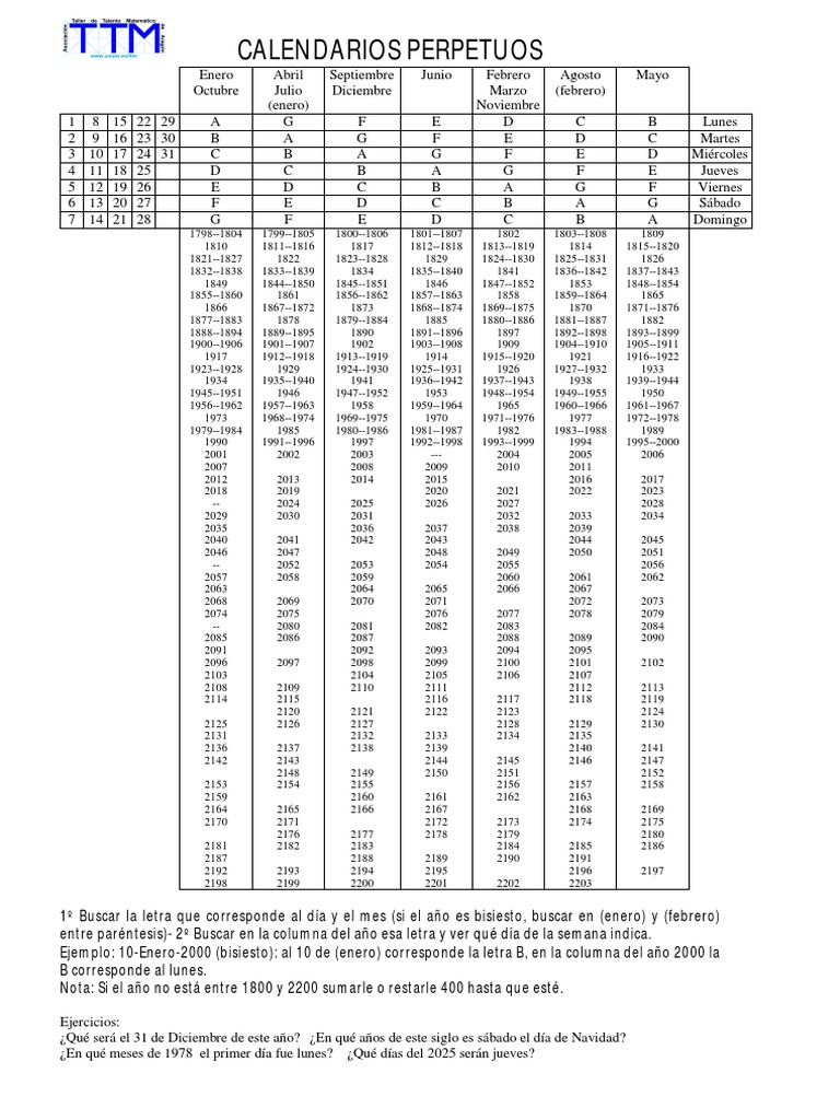 Calendarios Perpetuos | PDF | Unidades de medida