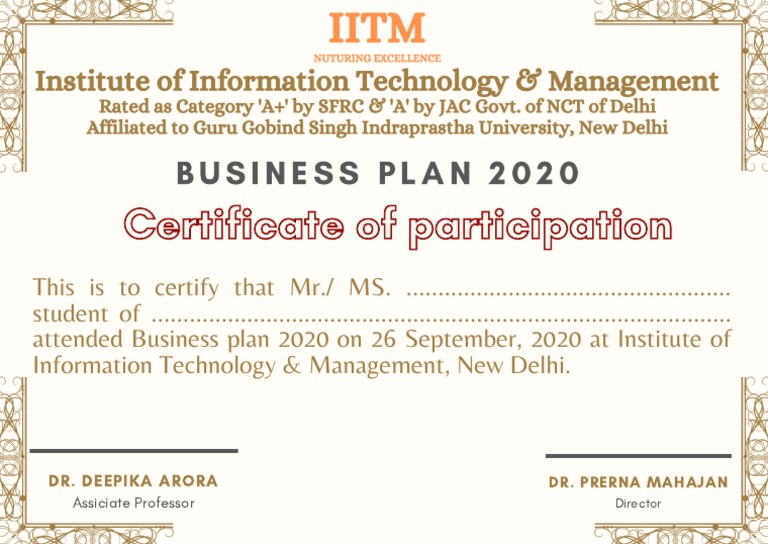 Business Plan 2020 Participation Certificate | PDF | Career & Growth ...