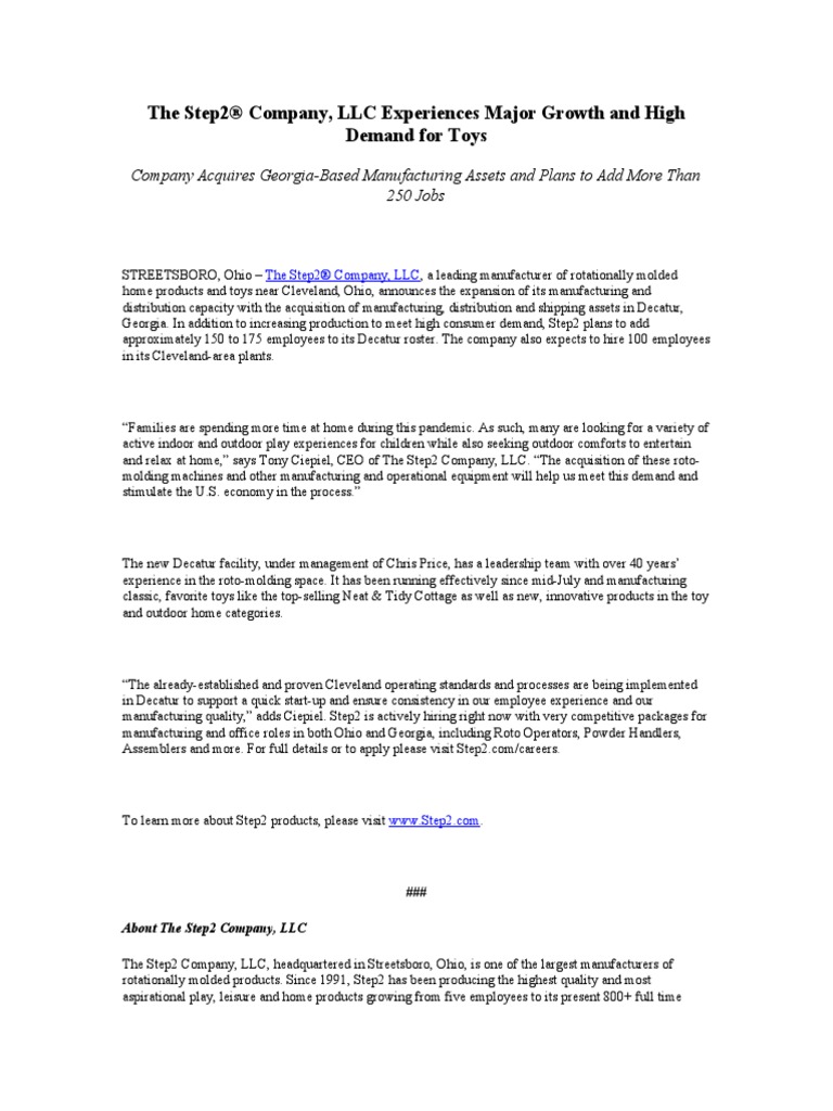 The Step2® Company, LLC Experiences Major Growth and High Demand For ...