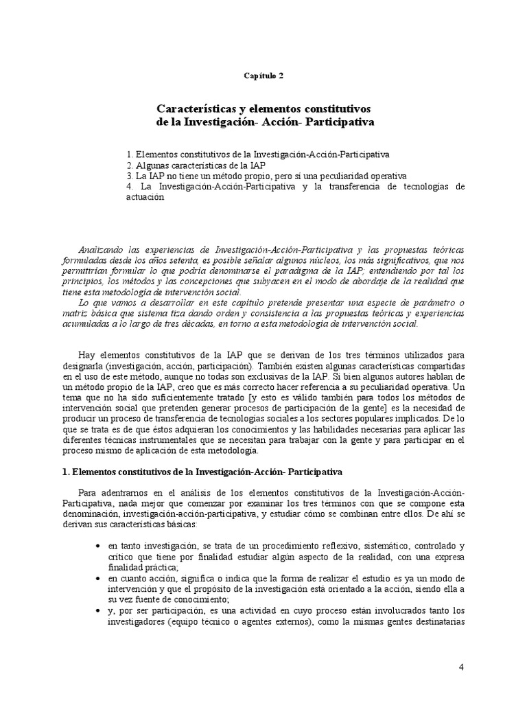 Características y Elementos Constitutivos de La IAP | PDF | Investigación social | Conocimiento