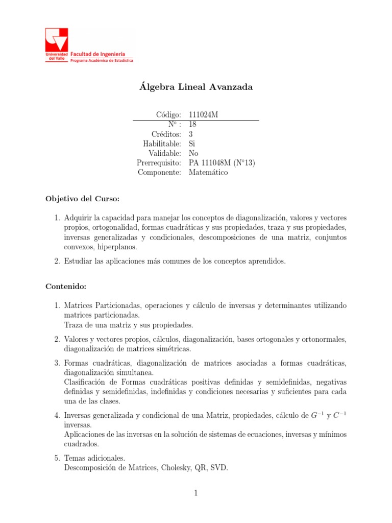 Álgebra Lineal Avanzada | PDF | Valores propios y vectores propios ...