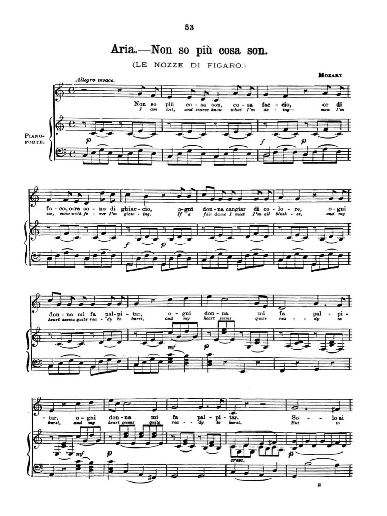Non So Più Cosa Son (Act 1, No.6) - Key C Major - Le Nozze Di Figaro, K ...