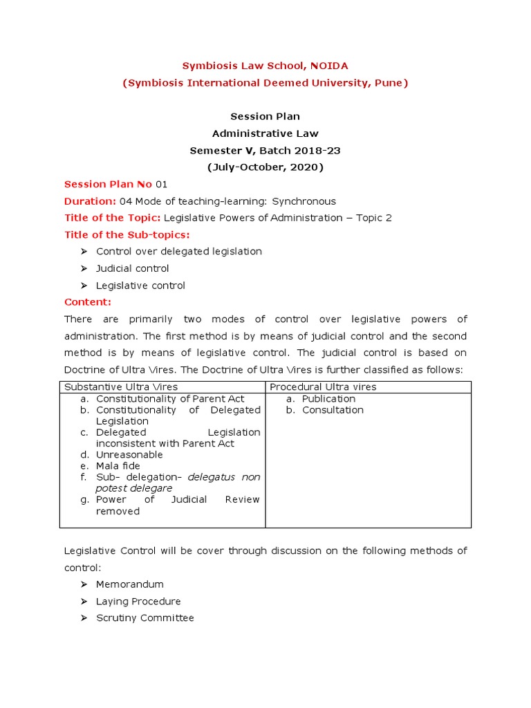 Topic 2 - Legislative Power of Administration - Session Plan | PDF ...