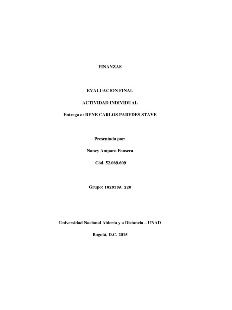 Nancy Fonseca Evaluacion Final | PDF | Estado de resultados | Beneficio ...