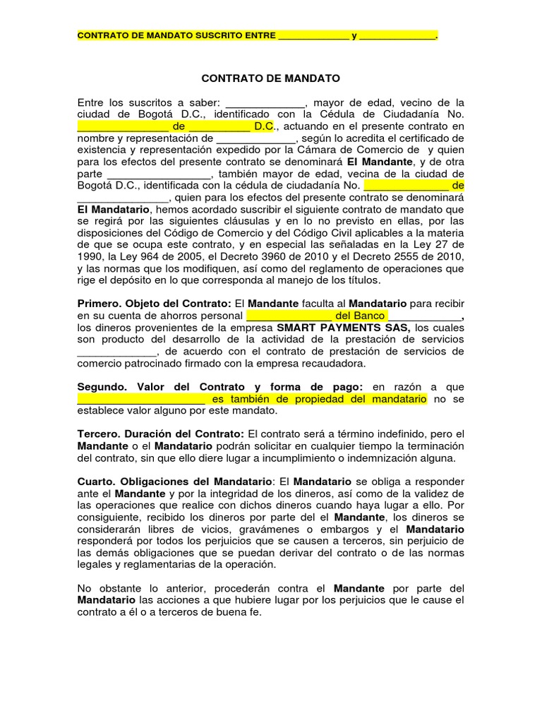 Modelo de Contrato de Mandato en Word | PDF | Información del gobierno ...