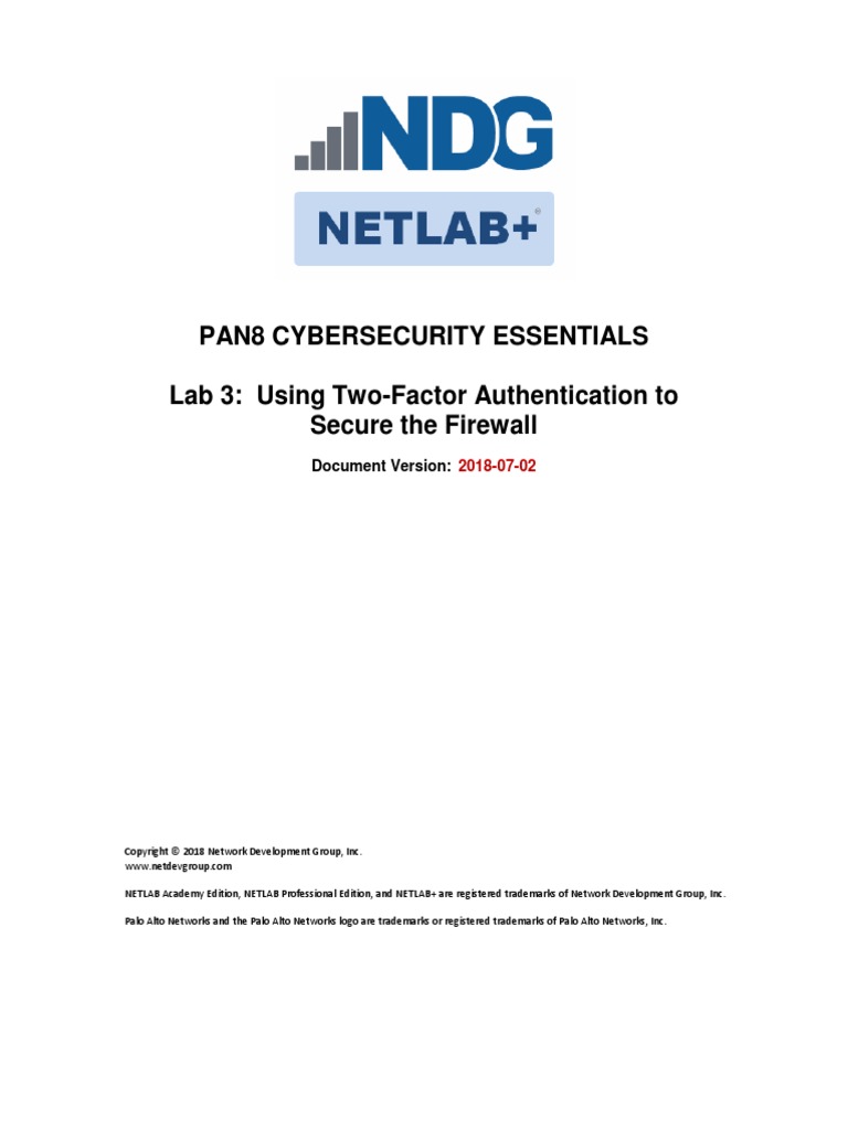 Pan8 Cybersecurity Essentials Lab 3 Using Two Factor Authentication To Secure The Firewall