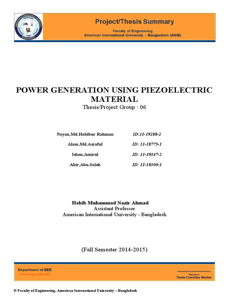 Power Generation Using Piezoelectric Mat | PDF | Rectifier ...