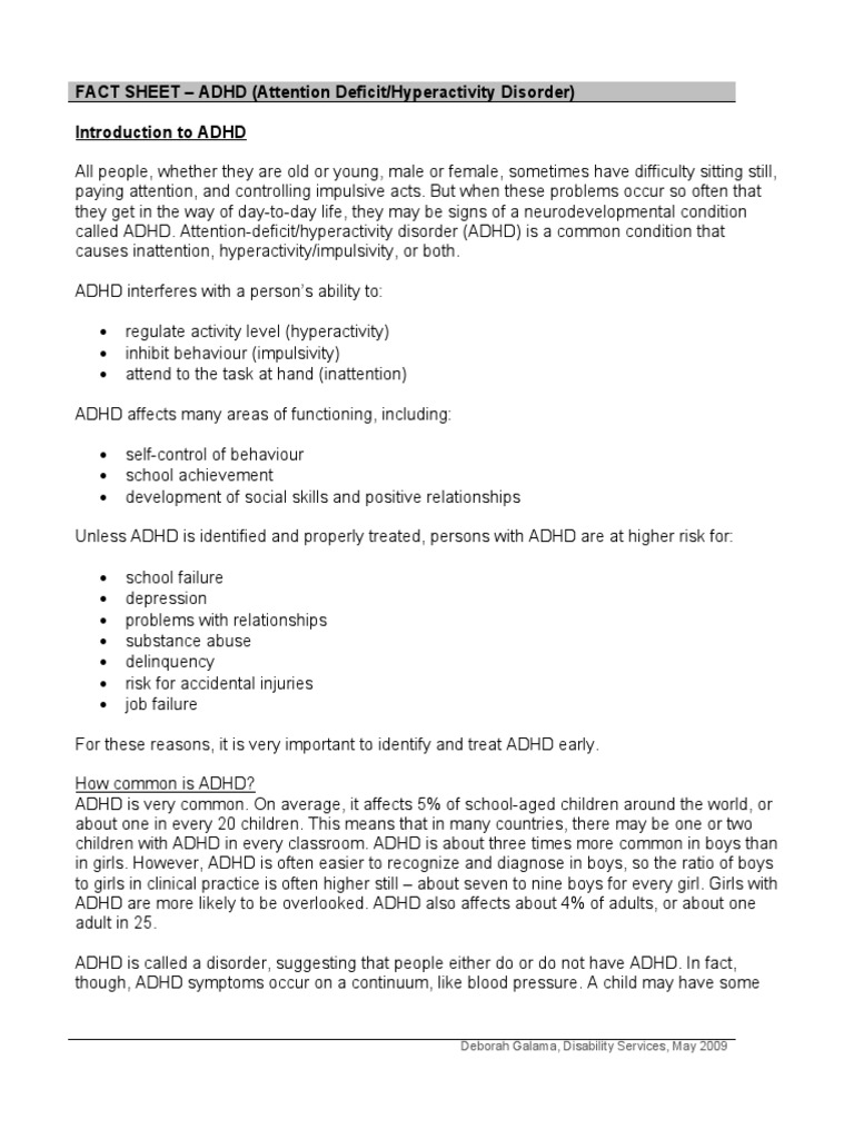 Fact Sheet Adhd | Download Free PDF | Impulsivity | Attention Deficit ...
