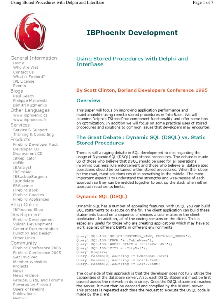 Using Stored Procedures With Delphi and InterBase | PDF | Databases | Subroutine
