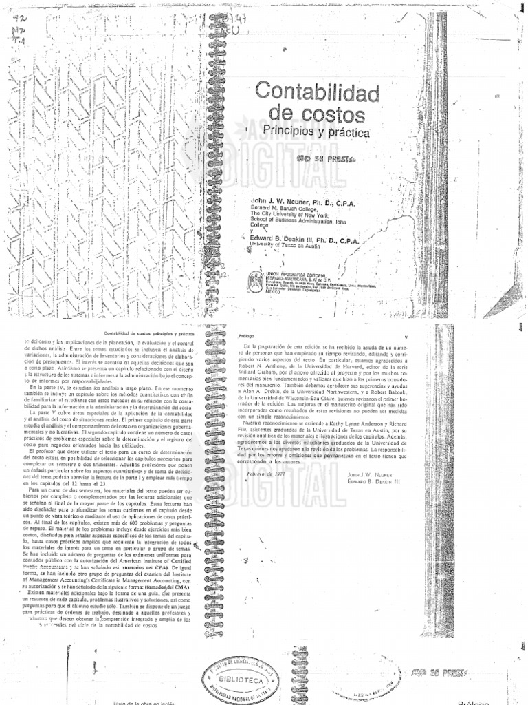 Contabilidad de Costos, Principios y Practica - John Neuner | PDF