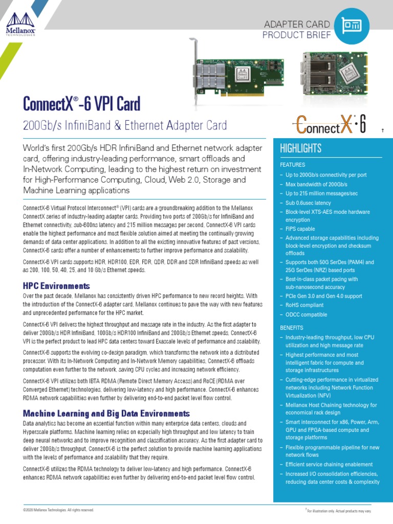 Connectx - 6 Vpi Card: 200Gb/S Infiniband & Ethernet Adapter Card | PDF ...