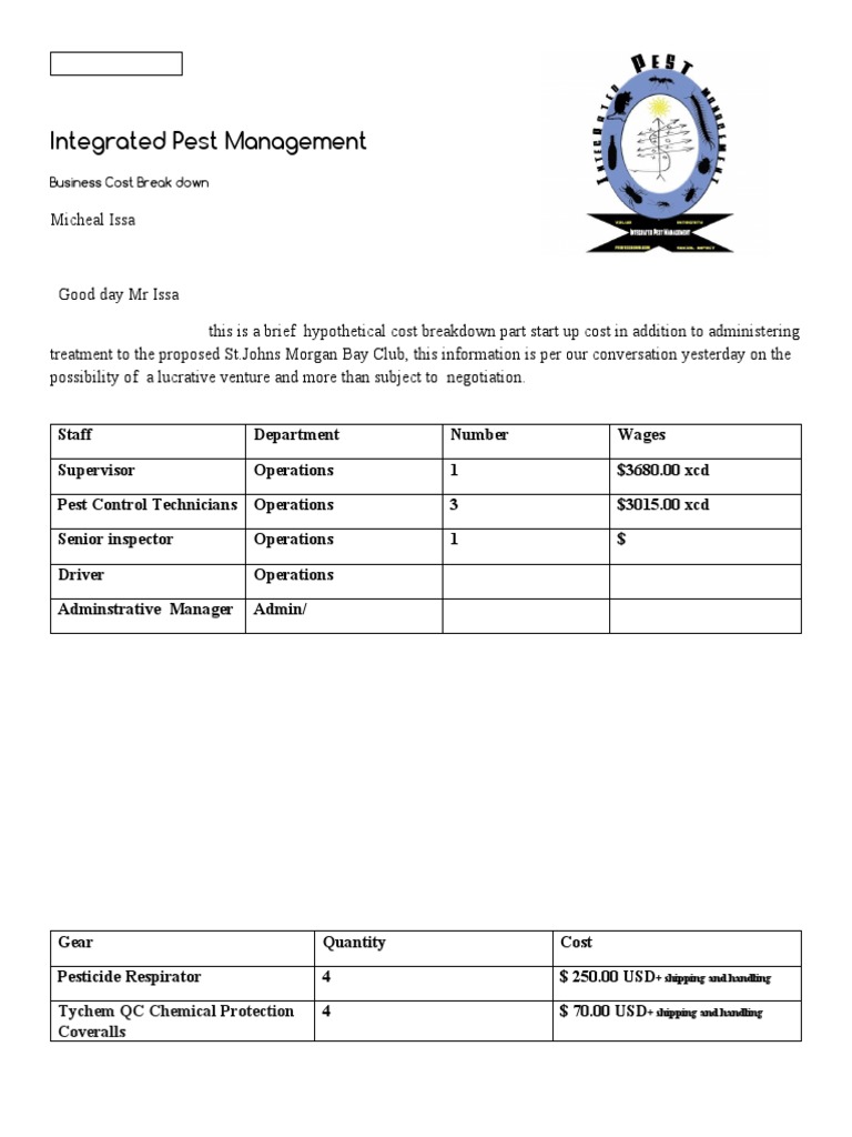 Micheal Issa Cost Break Down | PDF | Pest Control | Nature