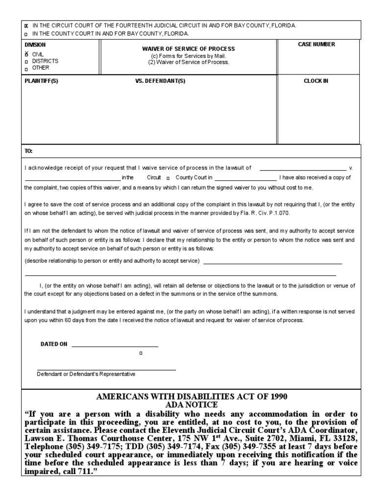 Waiver of Service of Process Form | PDF | Service Of Process | Lawsuit
