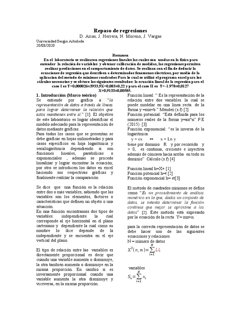 Regresiones Lineales y Ecuaciones | PDF | Función (Matemáticas) | Logaritmo