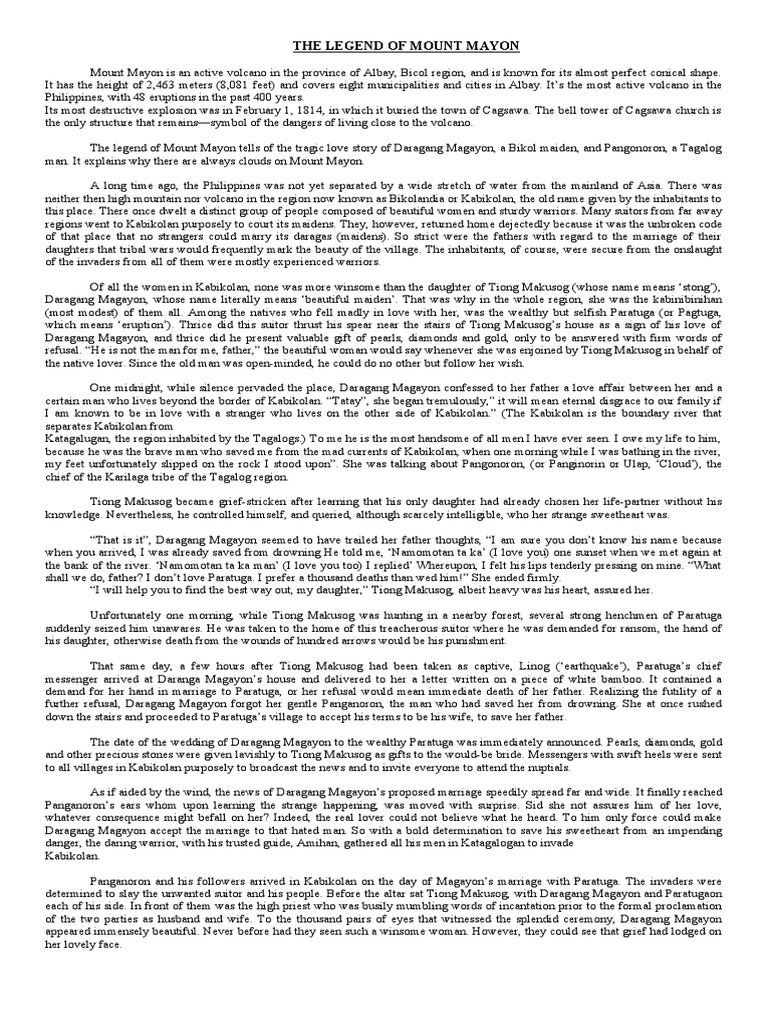 Legend of Mount Mayon | PDF | Wedding | Volcanic Eruption