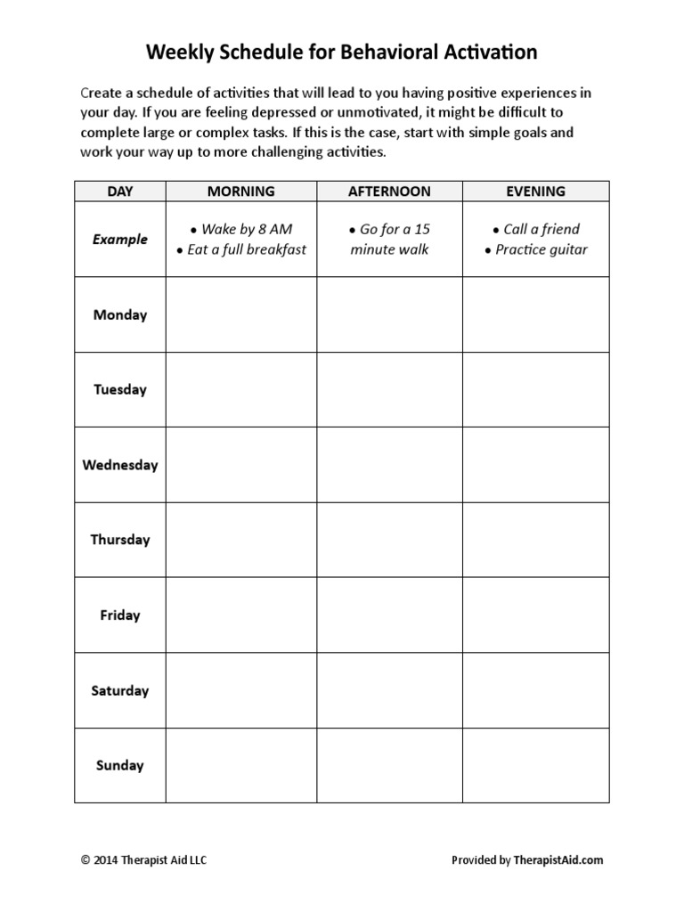 Schedule Behavioral Activation PDF | PDF