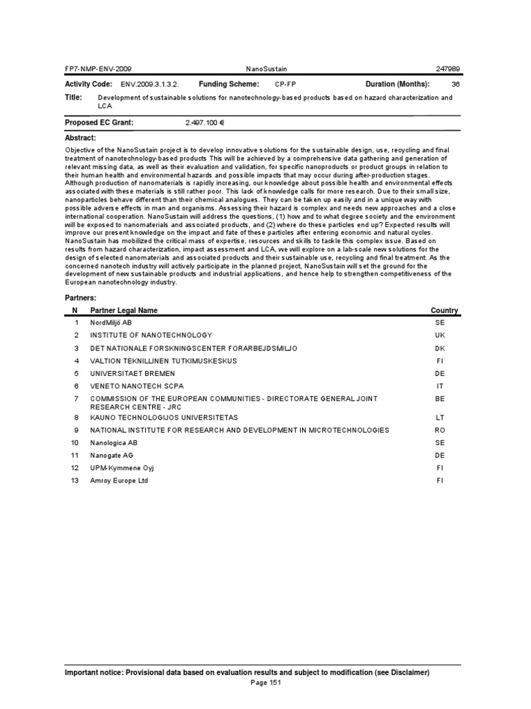 FP7 NMP Env 2009 | PDF | Nanotechnology | Nanomaterials