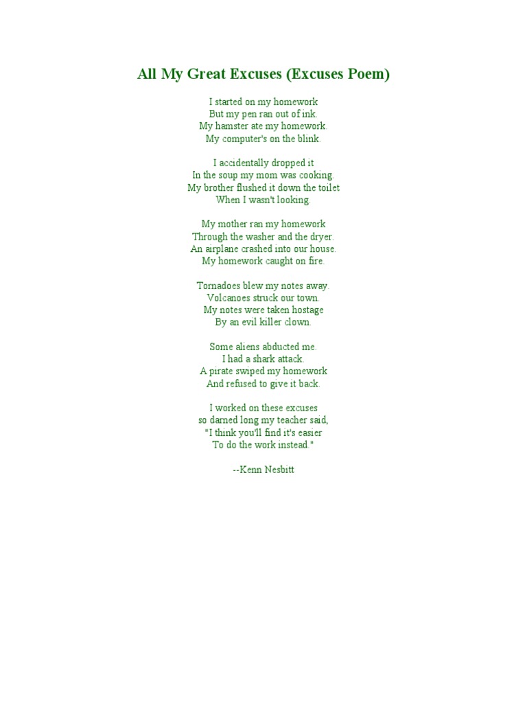All My Great Excuses (Excuses Poem) | PDF