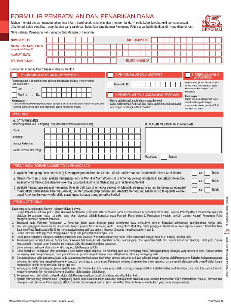 Formulir Pembatalan Dan Penarikan Dana - Agency | PDF