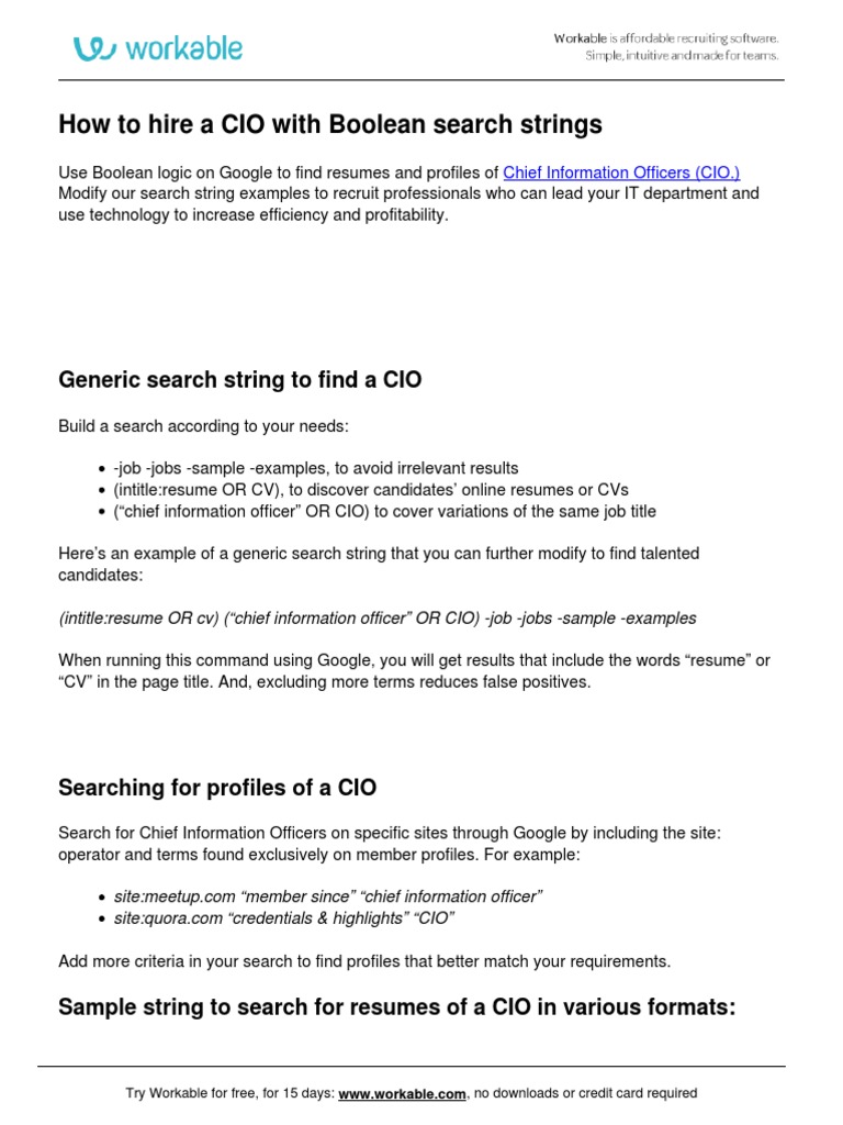 How To Hire A CIO With Boolean Search Strings | PDF | Chief Information ...