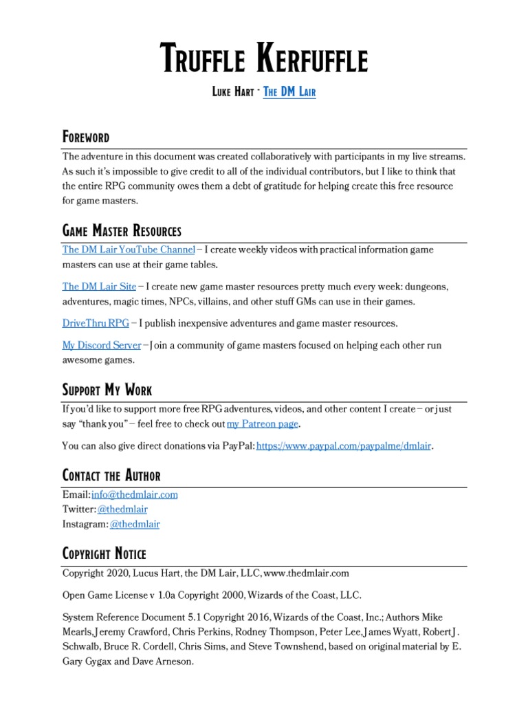 Truffle Kerfuffle Level 1 DND 5e Adventure | PDF
