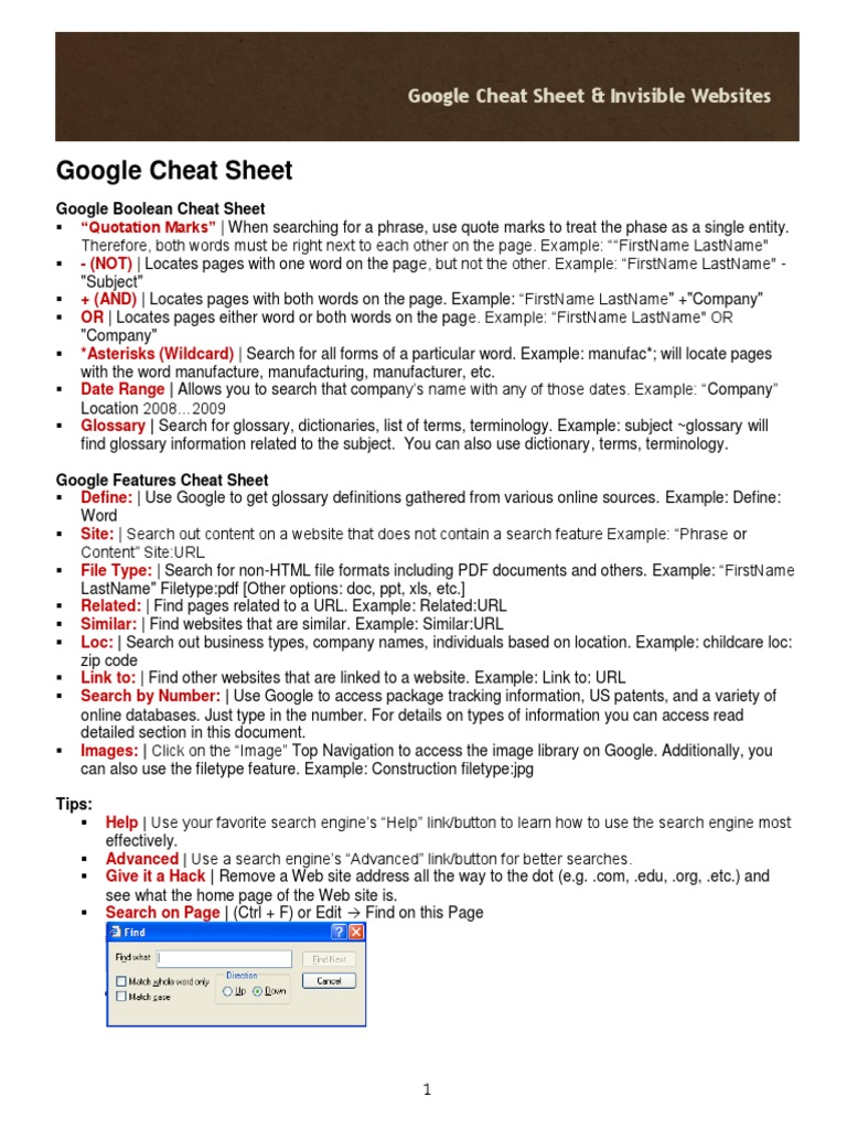 Google Cheat Sheet-1 | PDF | Web Search Engine | File Format