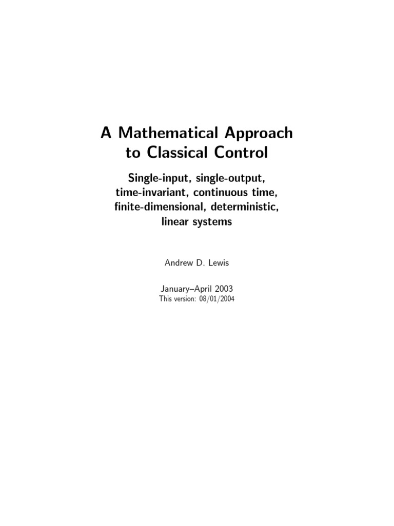 2004 - A Mathematical Approach To Classical Control - Autor Lewis ...