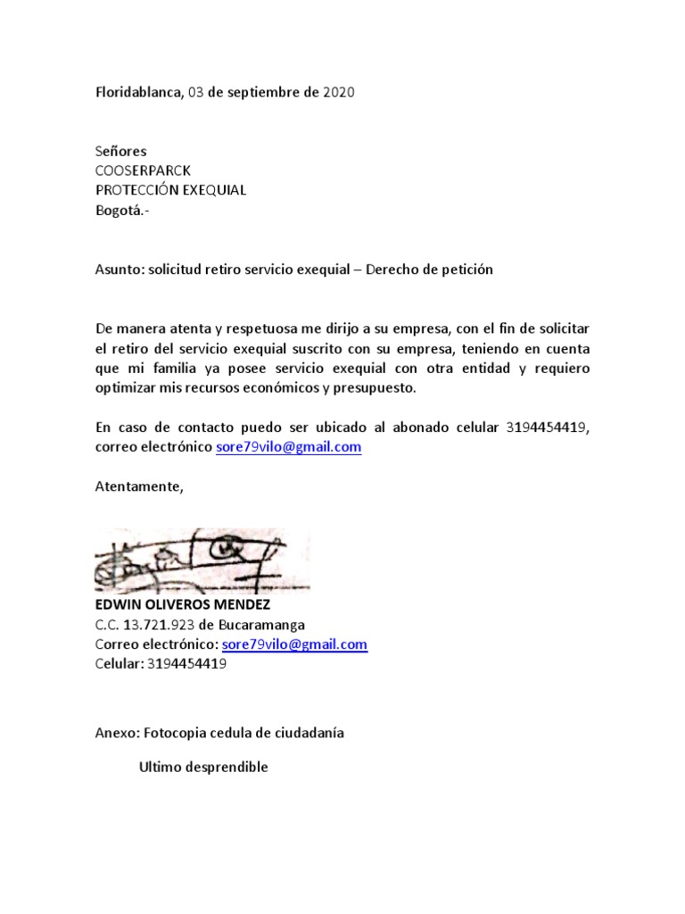 Solicitud Retiro Servicio Coorserpack Edwin Oliveros Mendez | PDF