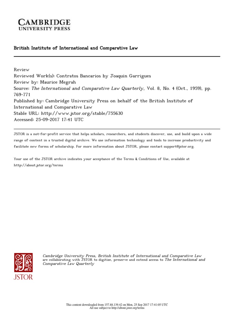 Review of Joaquin Garrigues's "Contratos Bancarios" (1959) | PDF | Banks