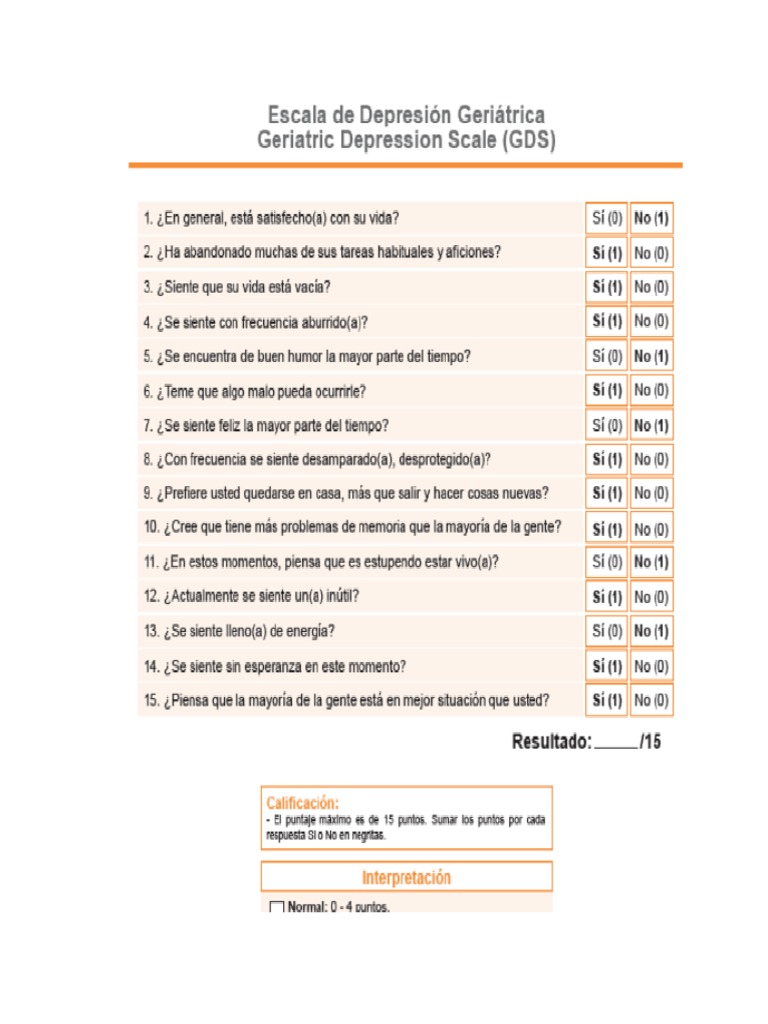 Escala de Depresion Geriatrica | PDF
