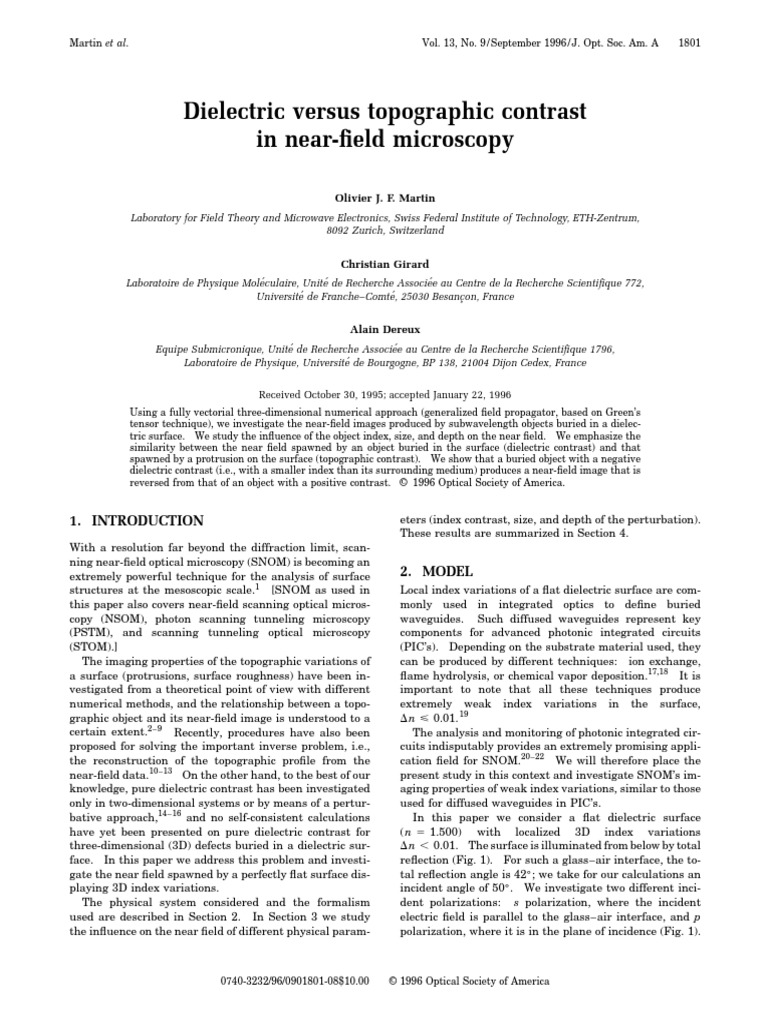 1996 - Martin, Girard, Dereux - Dielectric Versus Topographic Contrast in Near-Field Microscopy ...