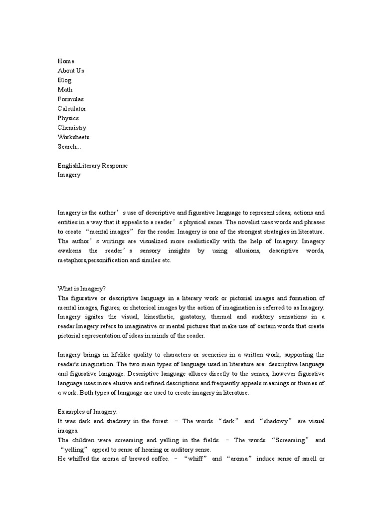 Imagery Examples In Literature