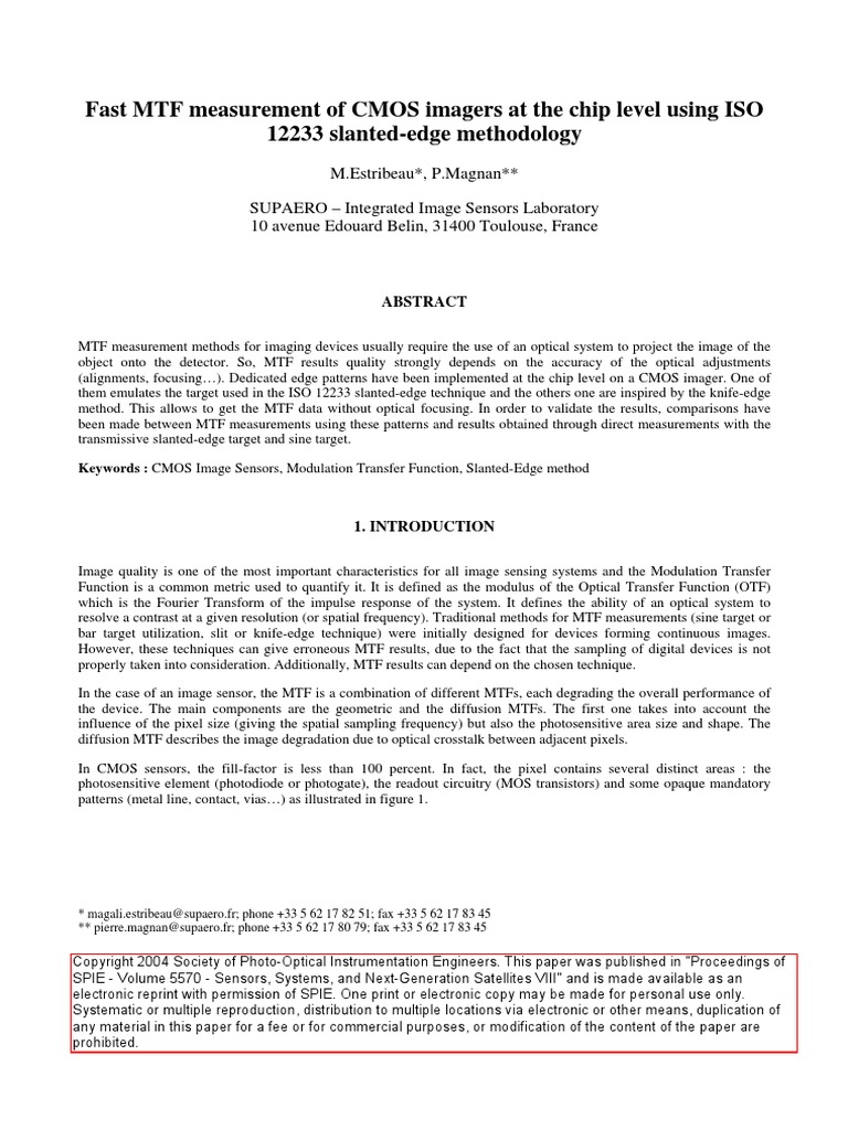 2004 - Estribeau, Magnan - Fast MTF Measurement of CMOS Imagers at The ...
