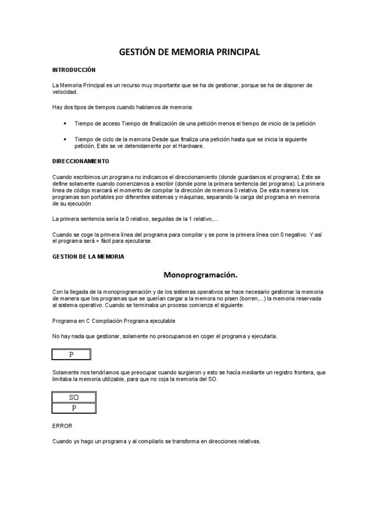 Multiprogramación Paginacion, Segmentacion y Memoria Virtual. | PDF | Memoria del ordenador ...